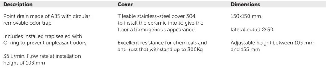 Point Drain 150 X 150 Mm Tileable Cover | EGIC